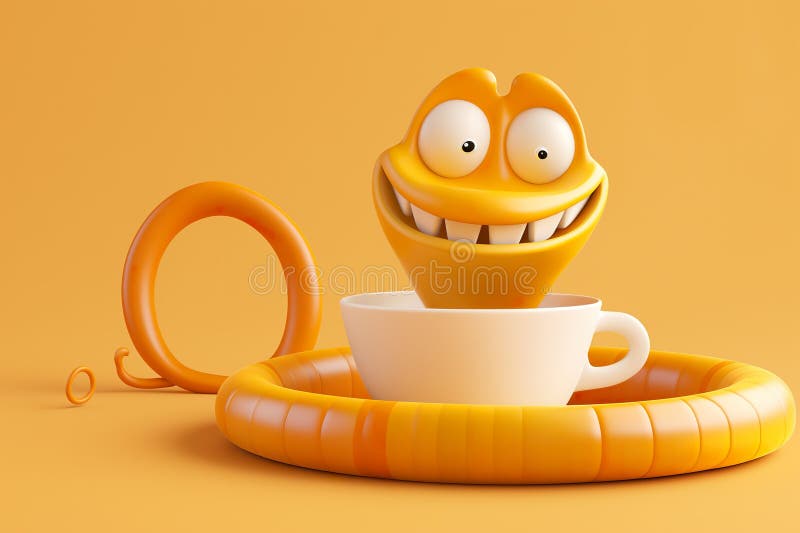 Cheerful Yellow Snake Cozily Rests on a Coffee Cup Stock Illustration ...