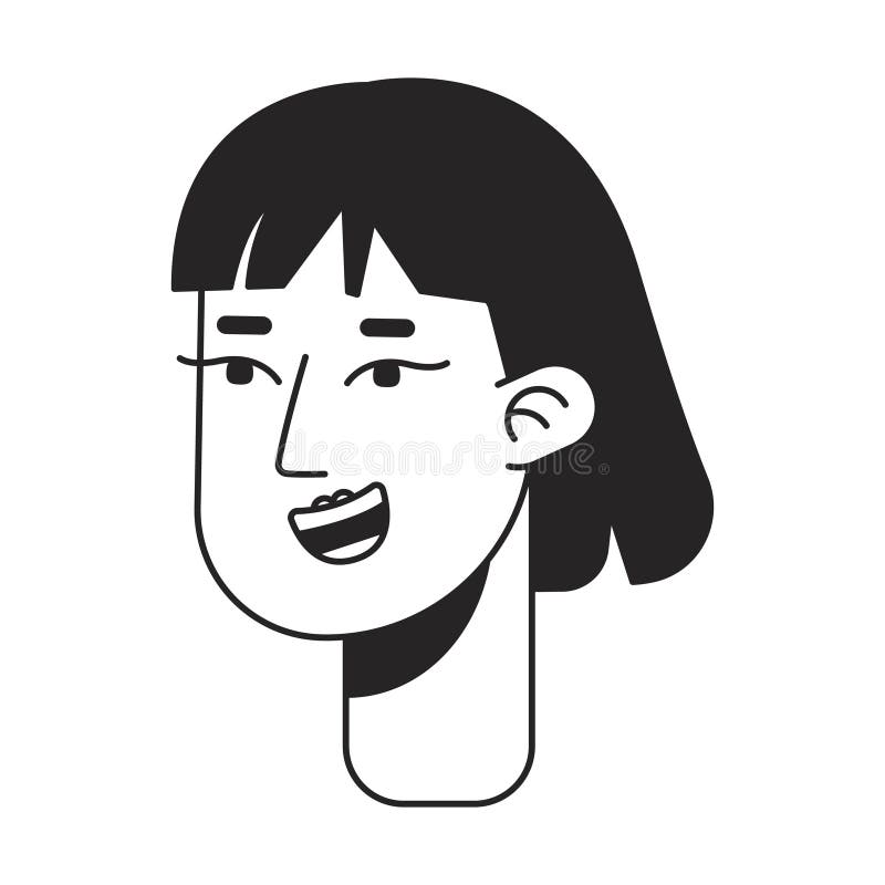 Cheerful Young Adult Man Monochrome Flat Linear Character Head Stock
