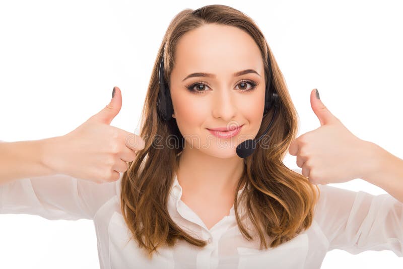 Cheerful Young Agent of Call Centre Showing Thumbs Up Stock Image ...