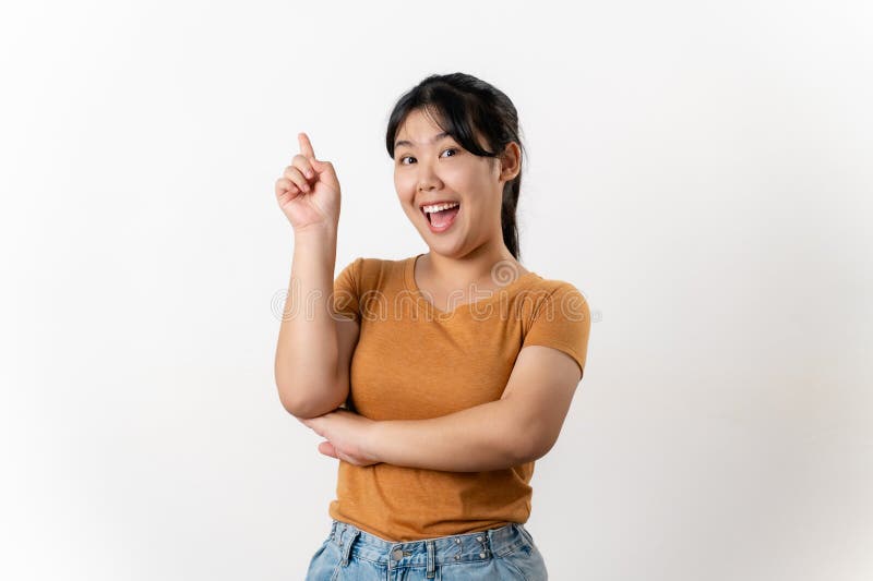 The Cheerful Young Asian Woman Has Great Thought, Finding Inspiration ...