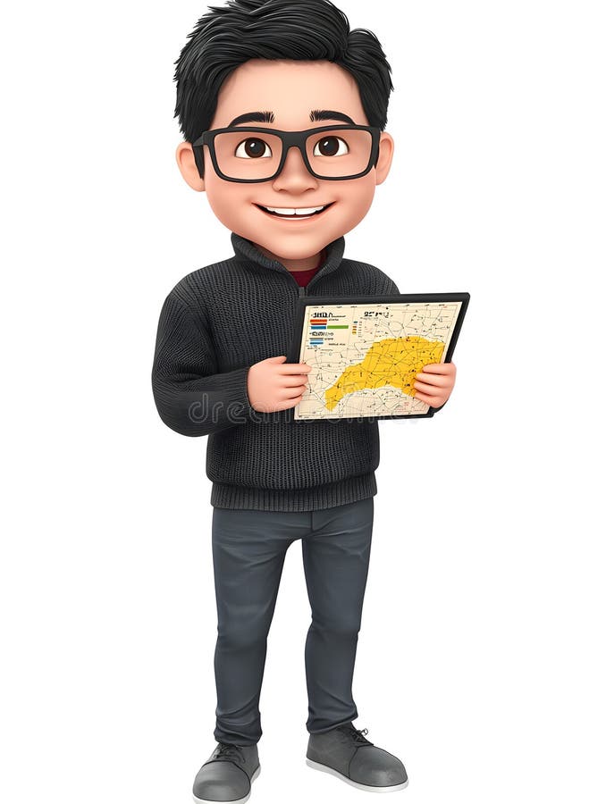 Cheerful Young Boy Holding a Map Stock Illustration - Illustration of ...