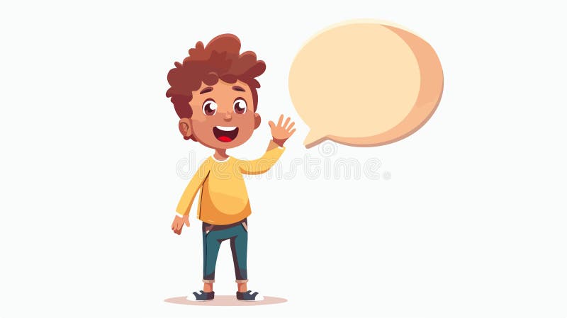 Cheerful Young Boy Waving and Smiling with Speech Bubble Stock Vector ...