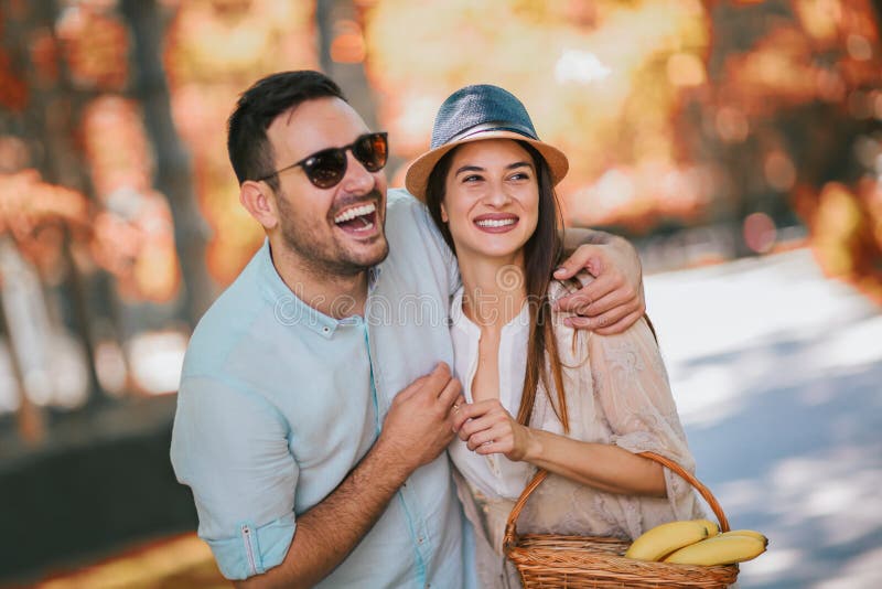 Young Couple Having Fun and Laughing Together Outdoors, Selective Focus ...