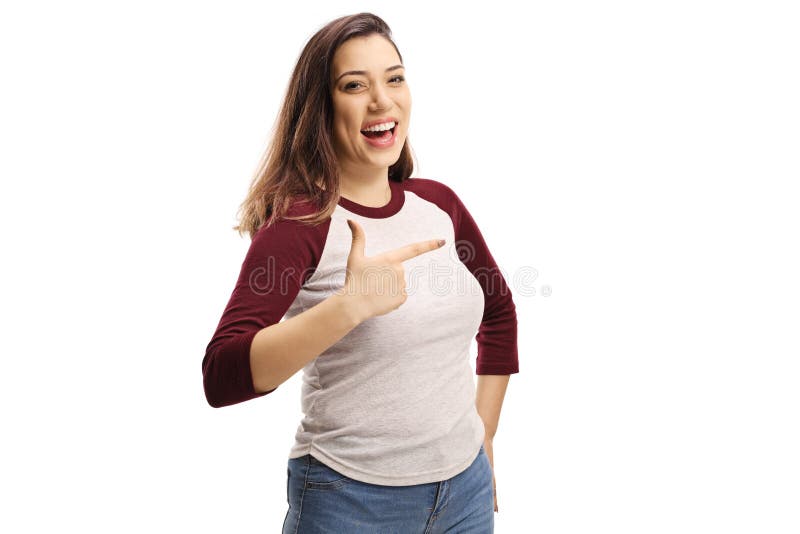 Cheerful Young Female Laughing And Pointing Stock Photo - Image of ...