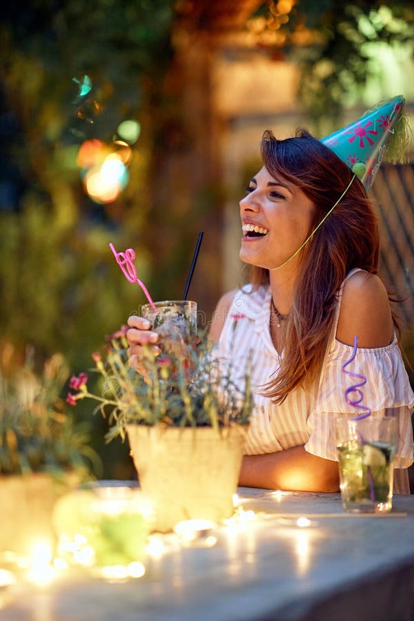 A Cheerful Young Girl Enjoying At The Open Air Birthday Party Quality