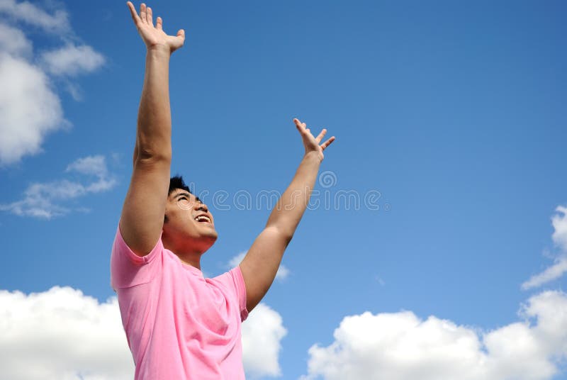 Cheerful Young Man Against Blue Sky Stock Photo - Image of captivating ...
