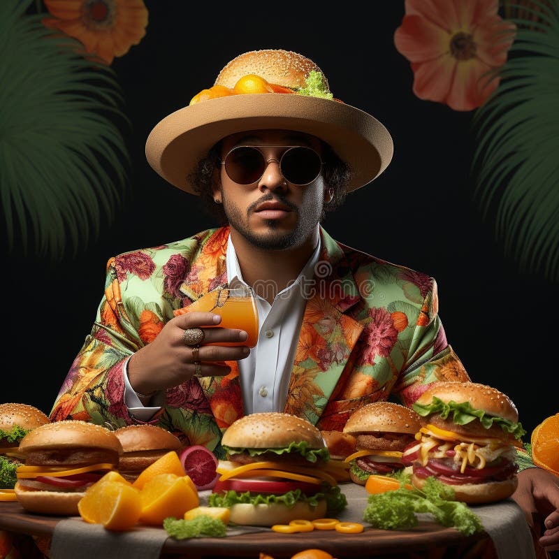 Cheerful Young Man Eating Burger Stock Illustration - Illustration of ...