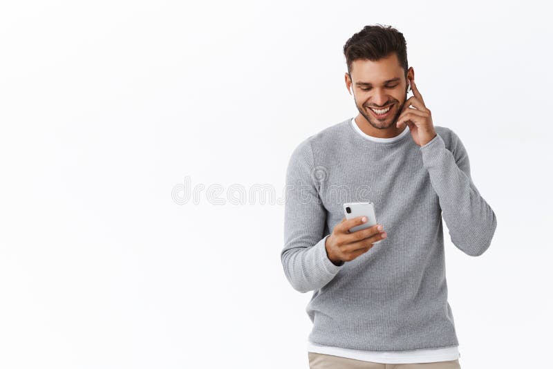 Cheerful Young Man Listen Voice Message in Smartphone App Using ...