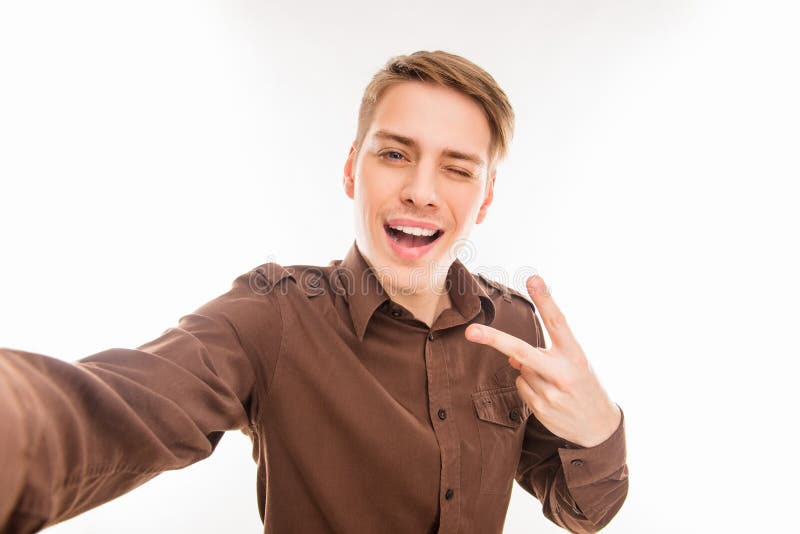 806 Selfie Two Fingers Gesture Man Stock Photos - Free & Royalty-Free ...