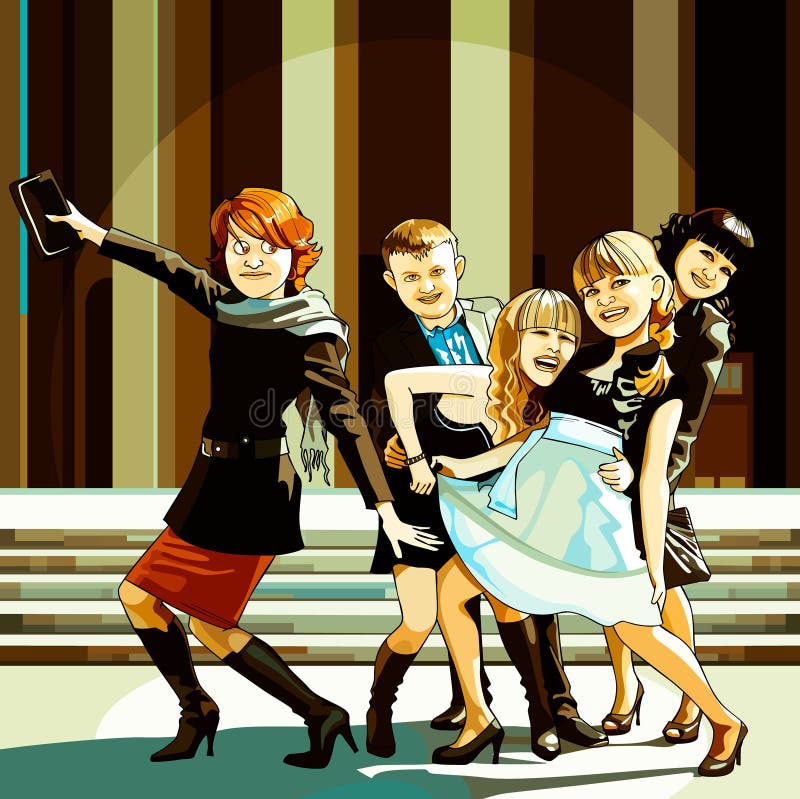 Cheerful Young People Fool Around Stock Vector - Illustration of ...