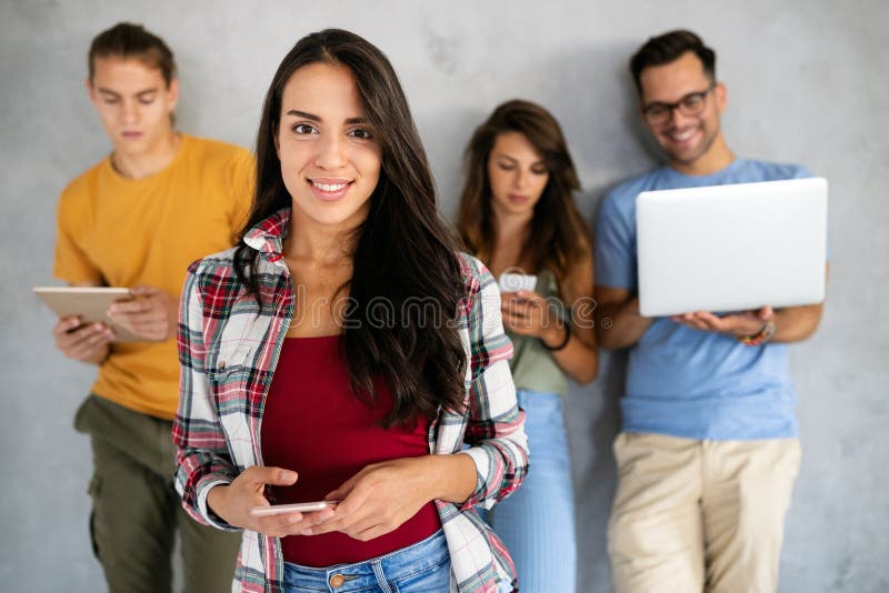 Happy Young People Working, Using Digital Devices. Technology, People ...