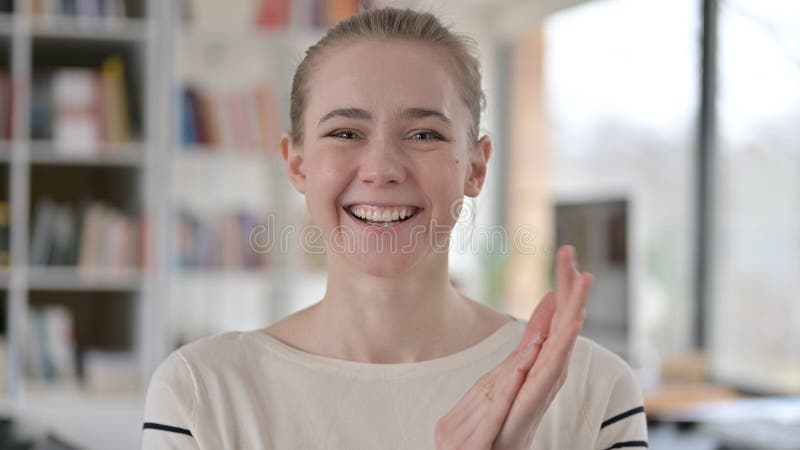 Cheerful Young Woman Clapping Stock Photo - Image of happiness ...