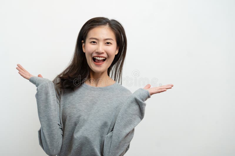 Cheerful Young Woman Jumping Funny Face Expression Stock Image - Image ...