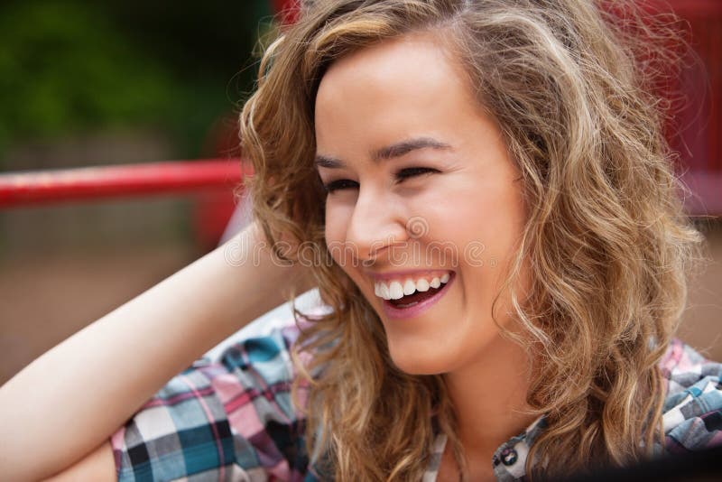 Cheerful Young Woman Laughing Stock Image - Image of happy, lifestyle ...