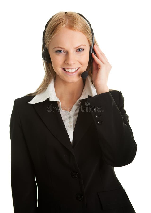 Cheerfull Call Center Operator Stock Photo - Image of people, handsfree ...