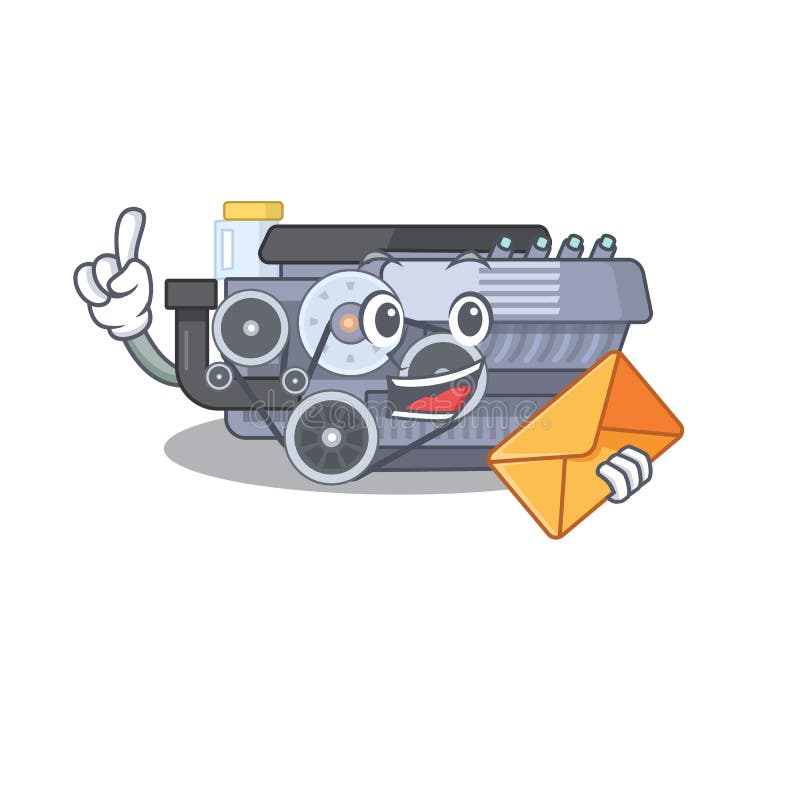 Cheerfully Combustion Engine Mascot Design with Envelope Stock Vector ...