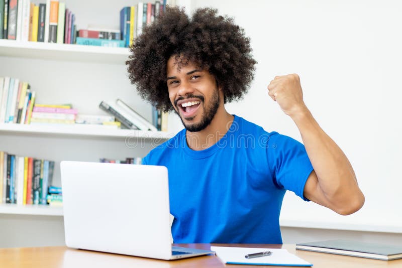 Cheering African American Software Engineer at Computer Stock Image ...