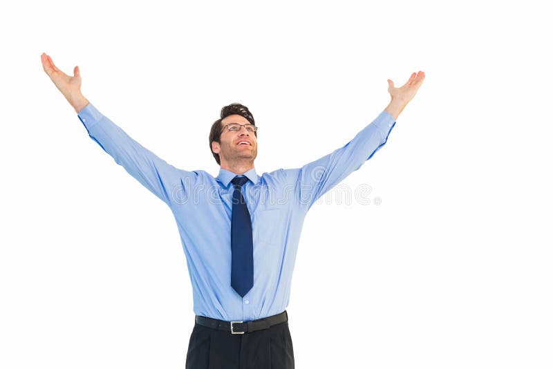 Cheering Businessman with His Arms Raised Up Stock Image - Image of ...
