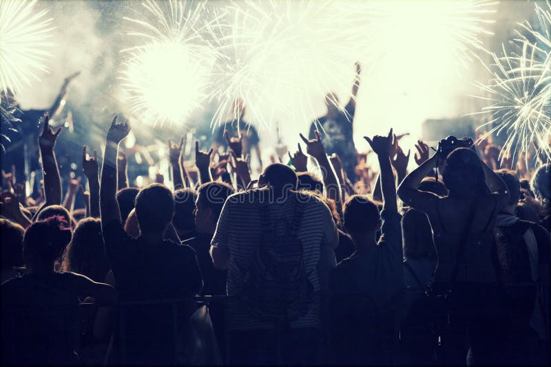 Cheering crowd at concert stock image. Image of cheerful - 62305893