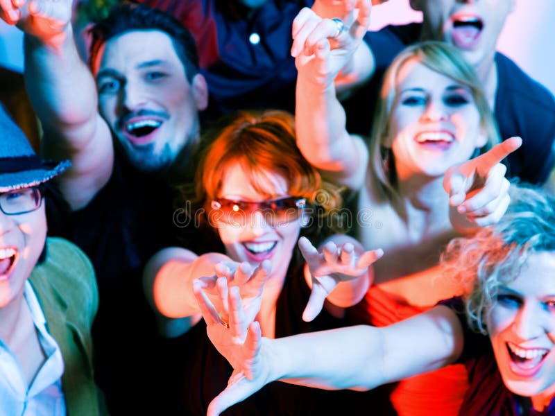 Cheering Crowd in Disco Club Stock Photo - Image of clubbing, friends ...