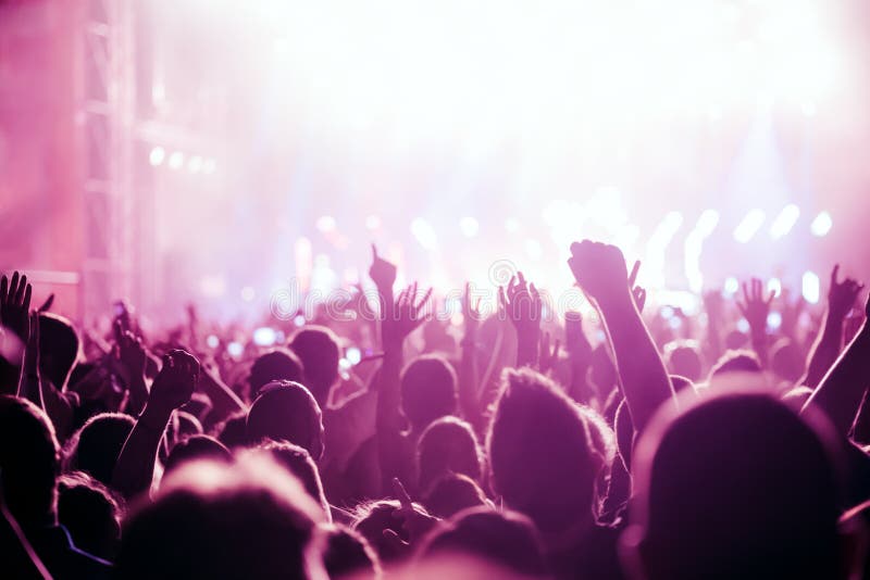 Cheering Crowd With Hands In Air At Music Festival Stock Image Image Of Show Excitement