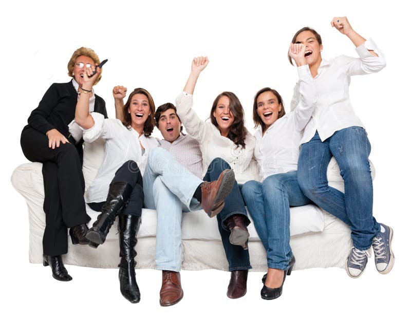Cheering Family Watching Tv Stock Photo - Image of control, female ...