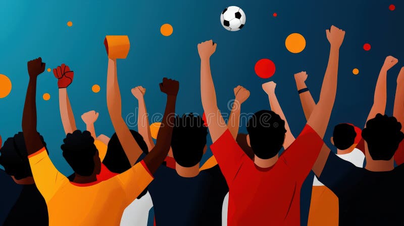 Cheering Fans Celebrating at a Soccer Match Stock Illustration ...