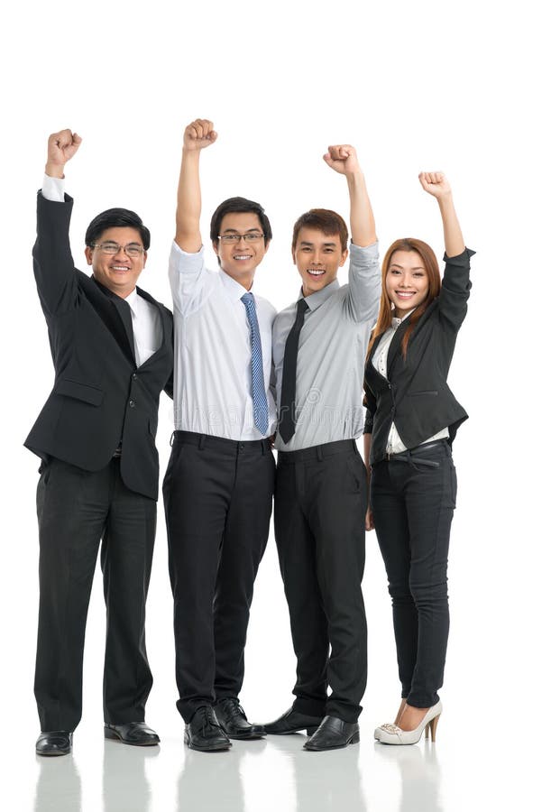 Co-workers Cheering and Celebrating Stock Photo - Image of adult ...