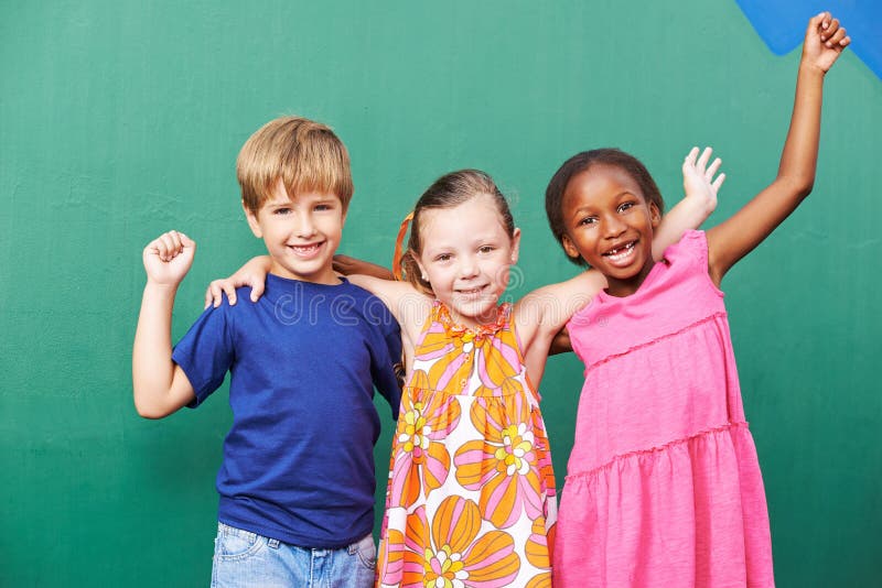 Children Cheering in Gym of School Stock Image - Image of cheerful ...