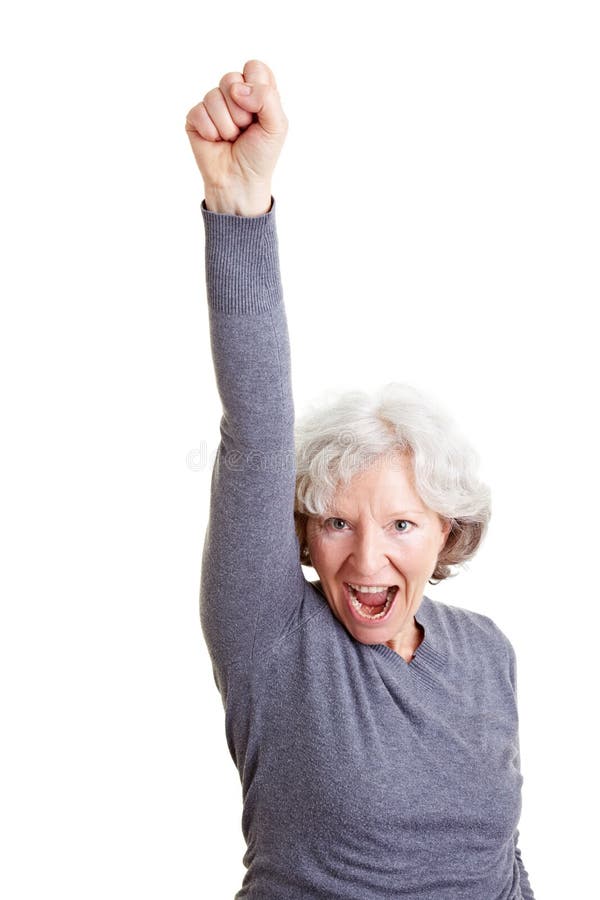 Happy old woman cheering stock photo. Image of self, satisfaction ...