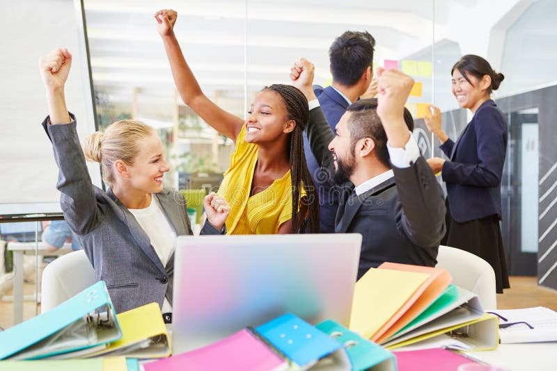 Cheering Start-up Team at Work Stock Image - Image of cheering ...