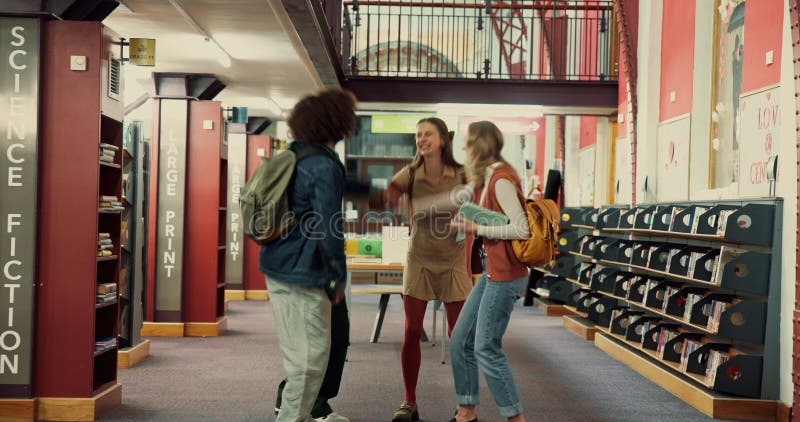 Cheering, Students and Group in Library, Celebration or Gesture for ...