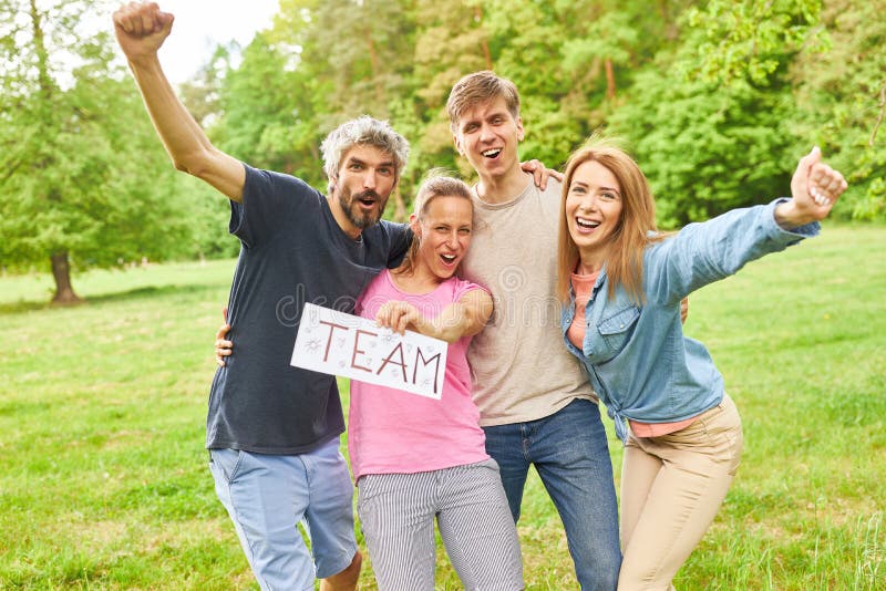 Cheering Winning Team with Clenched Fists Stock Photo - Image of nature ...