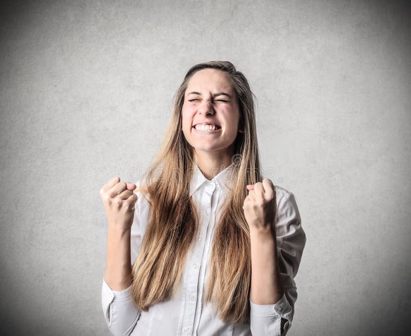 Cheering young woman stock photo. Image of pretty, face - 37959562