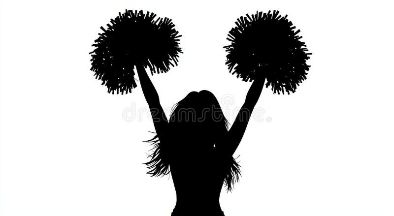 Cheerleader Holding Pom-Poms in Silhouette on a White Backdrop Stock ...