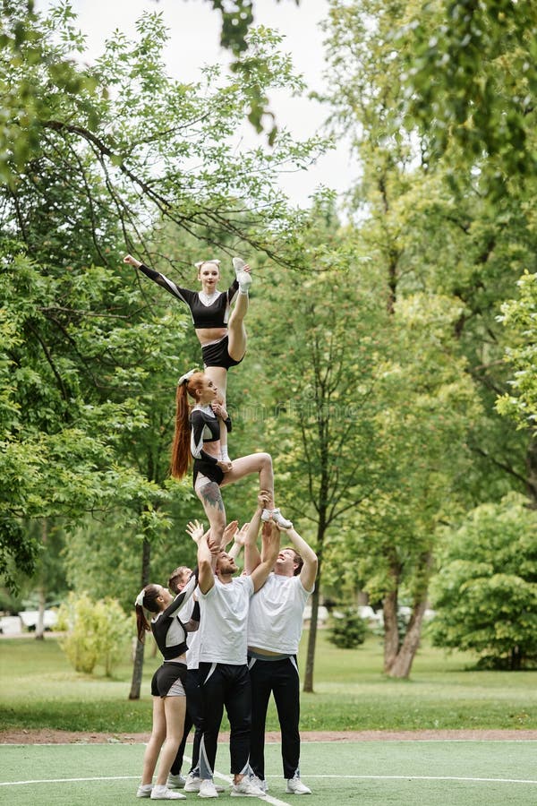 Cheerleader Team Performing at Competition Stock Photo - Image of ...