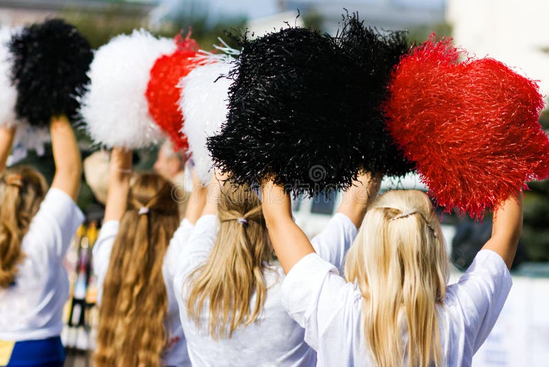 Cheerleaders Team With Male Coach Stock Image Image Of Happiness Enthusiasm 35102773