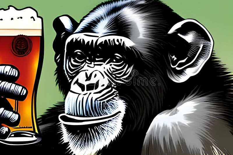 Cheers! - Chimpanzee with Beer Glass Stock Illustration - Illustration ...