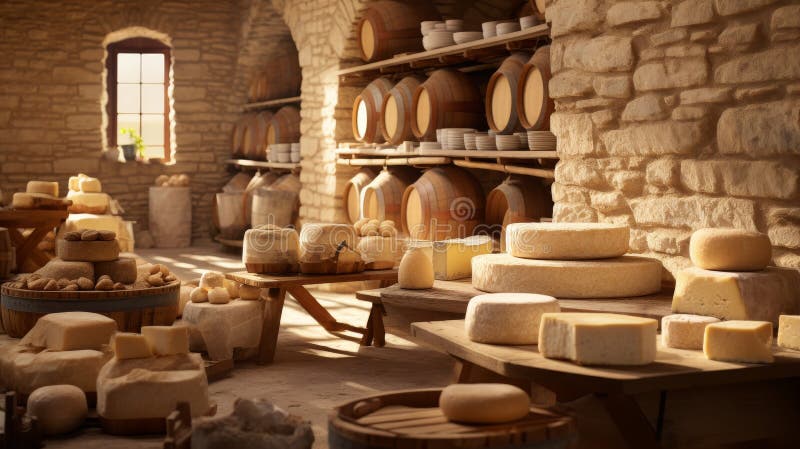 Cheese Aging Room Filled with Artisanal Varieties and Rustic Charm in ...