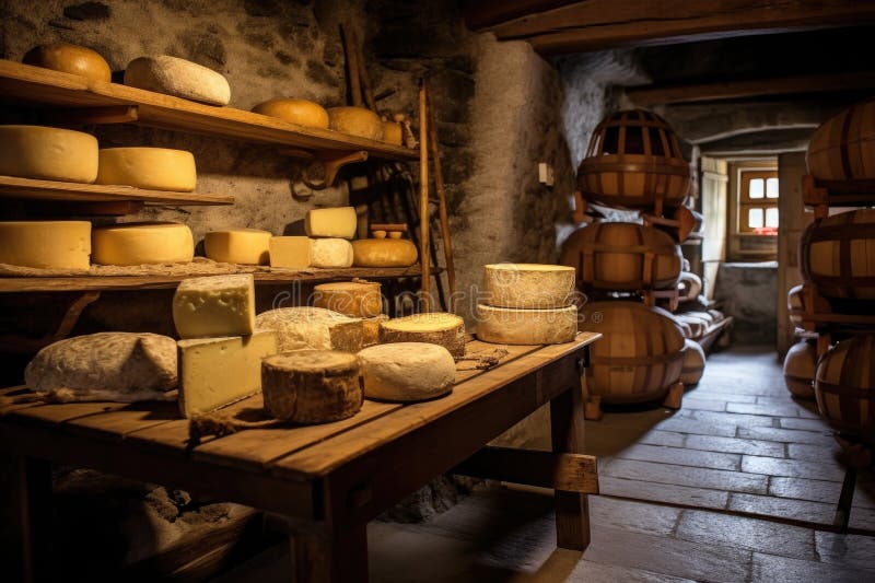 Cheese Aging on Wooden Shelves in a Cellar Stock Image - Image of food ...