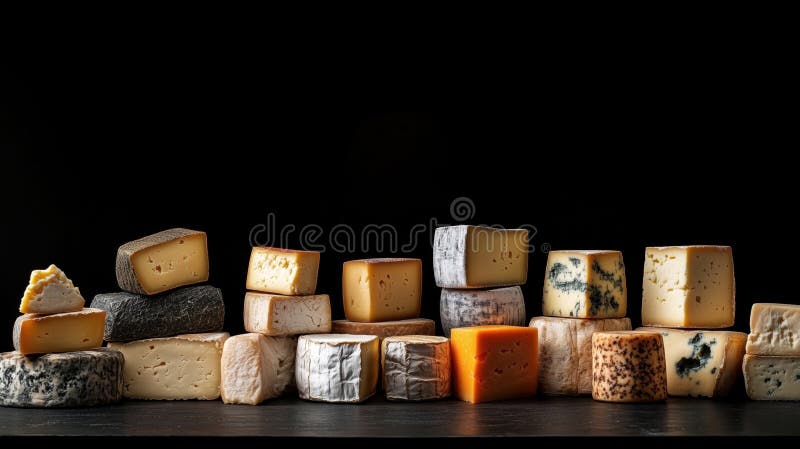 Cheese Assortment Featuring Various Types, Textures, and Colors Stock ...