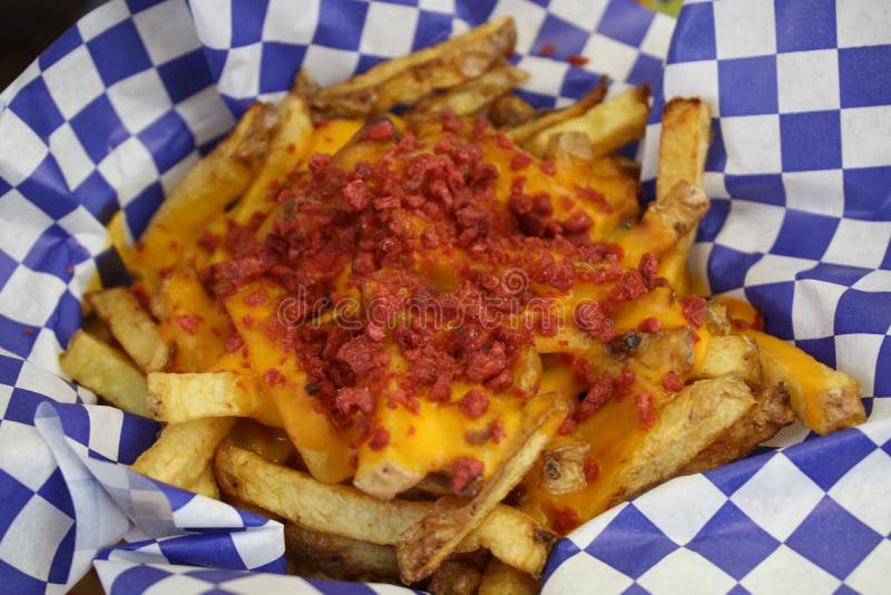 Cheese and bacon fries stock photo. Image of curly, slices - 31052576
