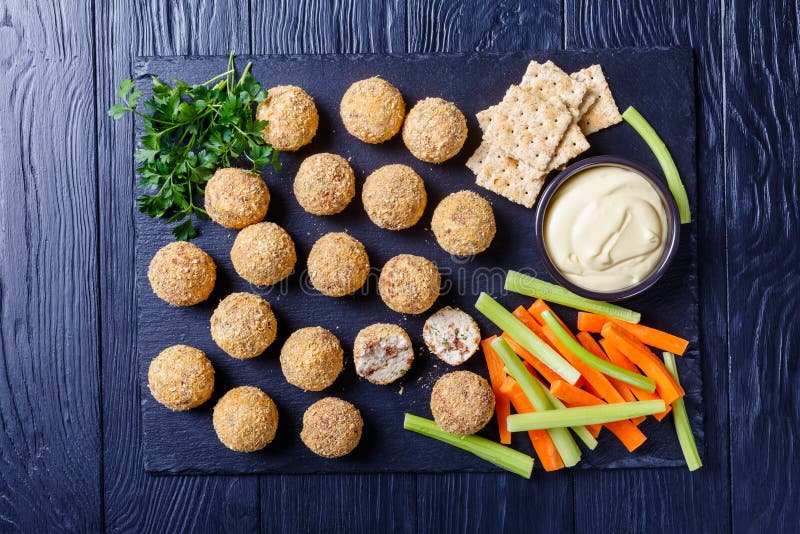 Cheese Balls on a Black Slate Tray Stock Image - Image of breaded ...