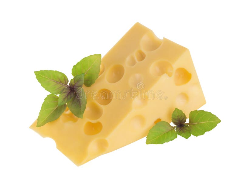 Cheese with Basil Leaves Isolated on White Stock Photo - Image of ...