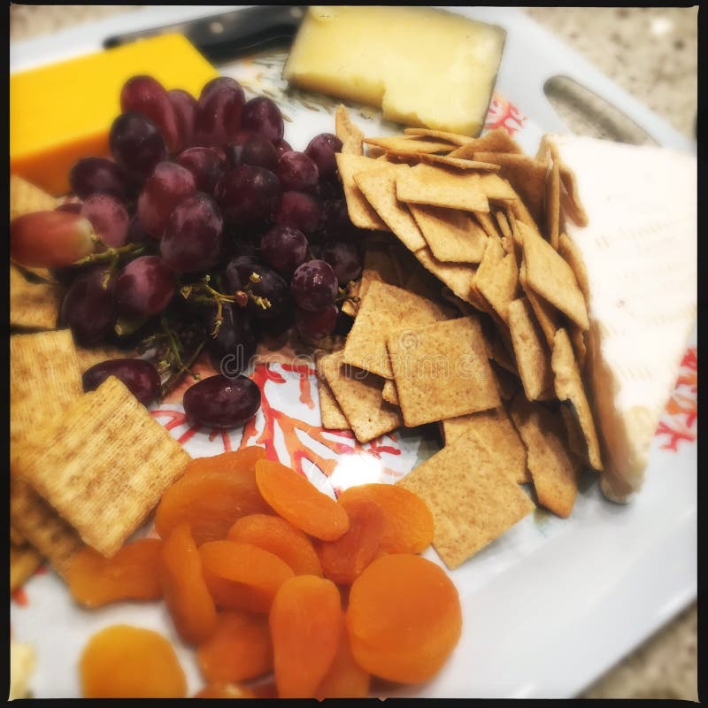 Plate Of Cheese And Biscuits Stock Image - Image of cookery, fruit: 5629627