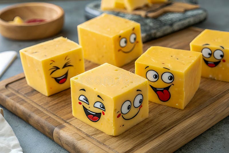 Cheese Blocks with Smiley Faces. Generated Using AI. Stock Illustration ...