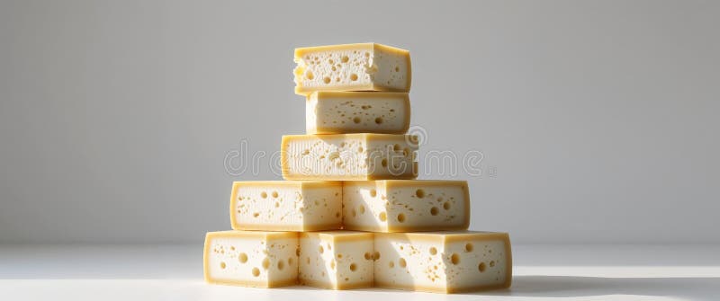 Cheese Blocks Stacked on Top of Each Other Showcasing Holes and Texture ...