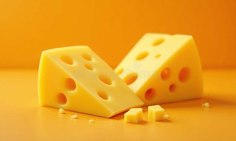 Cheese Blocks Swiss Cheese Cheddar Cheese Orange Background Stock ...