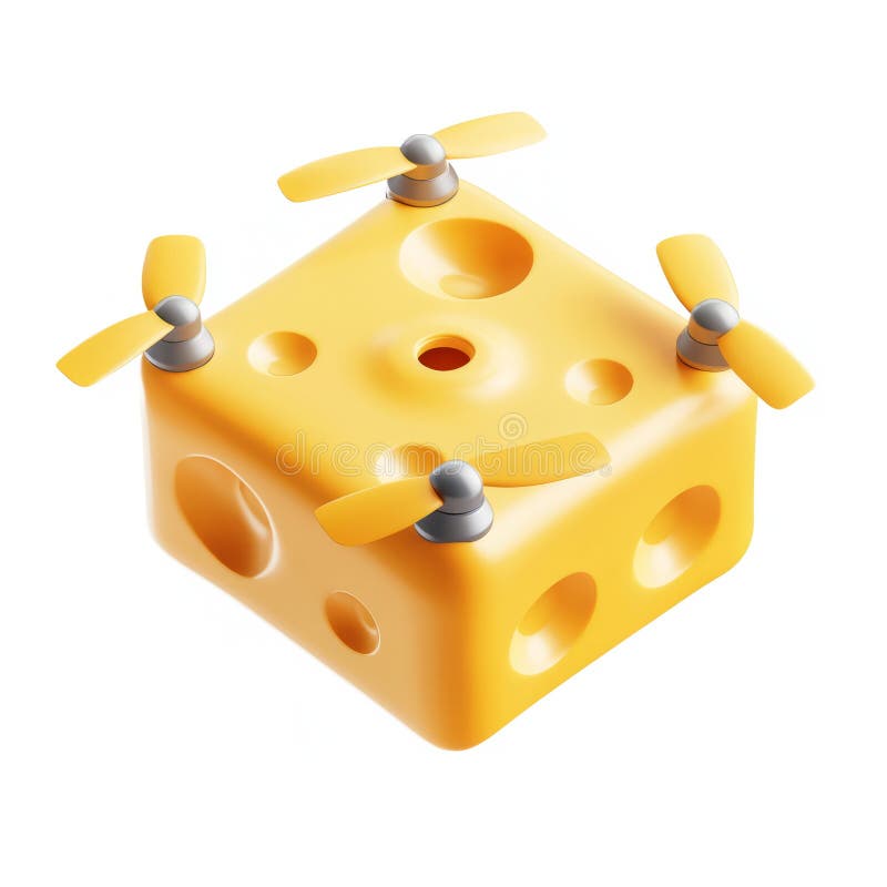 Cheese Blocks Whirring Like Drones with Propeller Blades. Stock Image ...