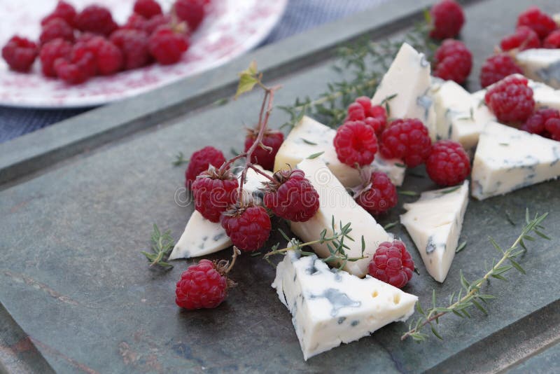 Cheese with Blue Mold and Raspberry. Stock Image - Image of berry, life ...